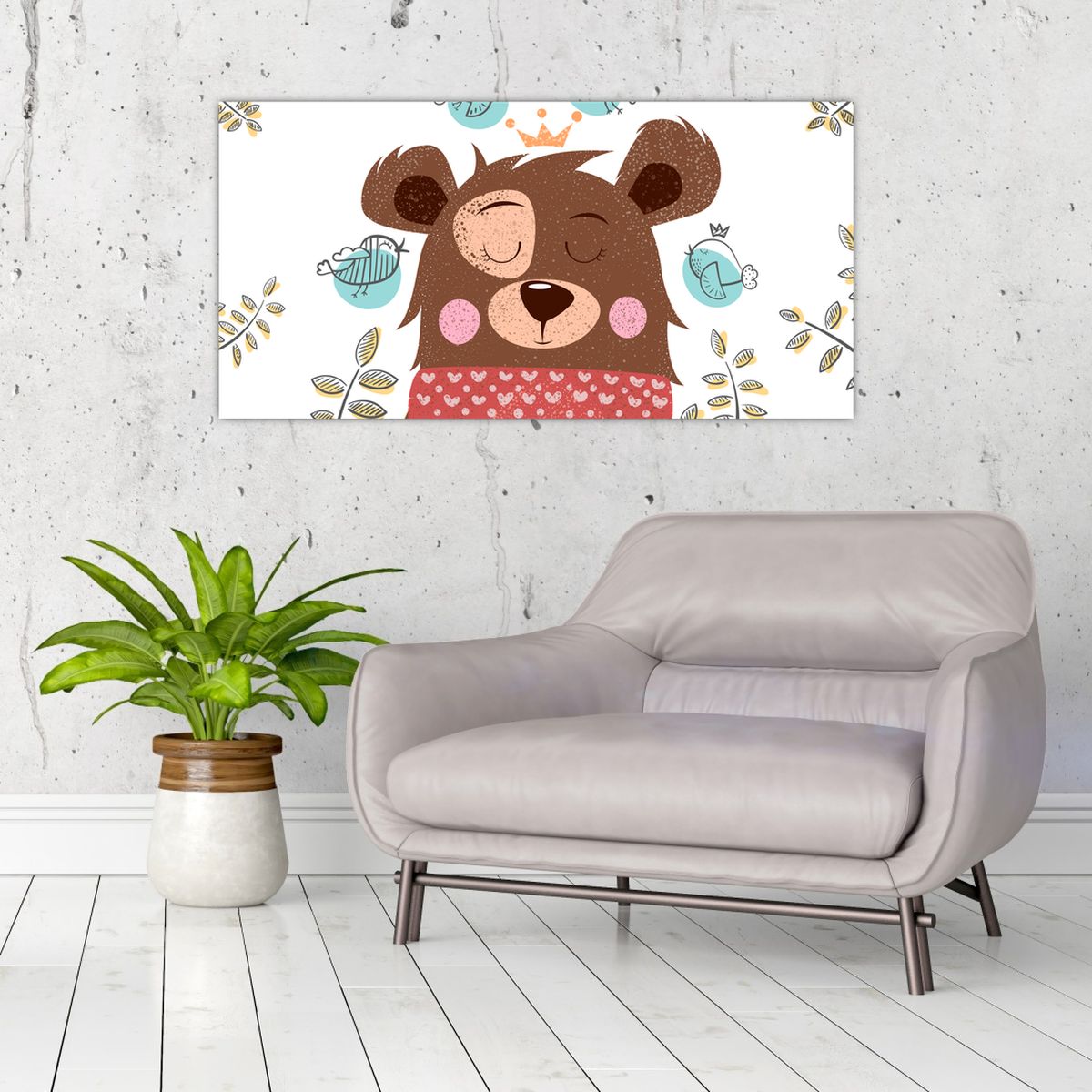 Staklena slika - Medvedek s pticami | Mivali.hr