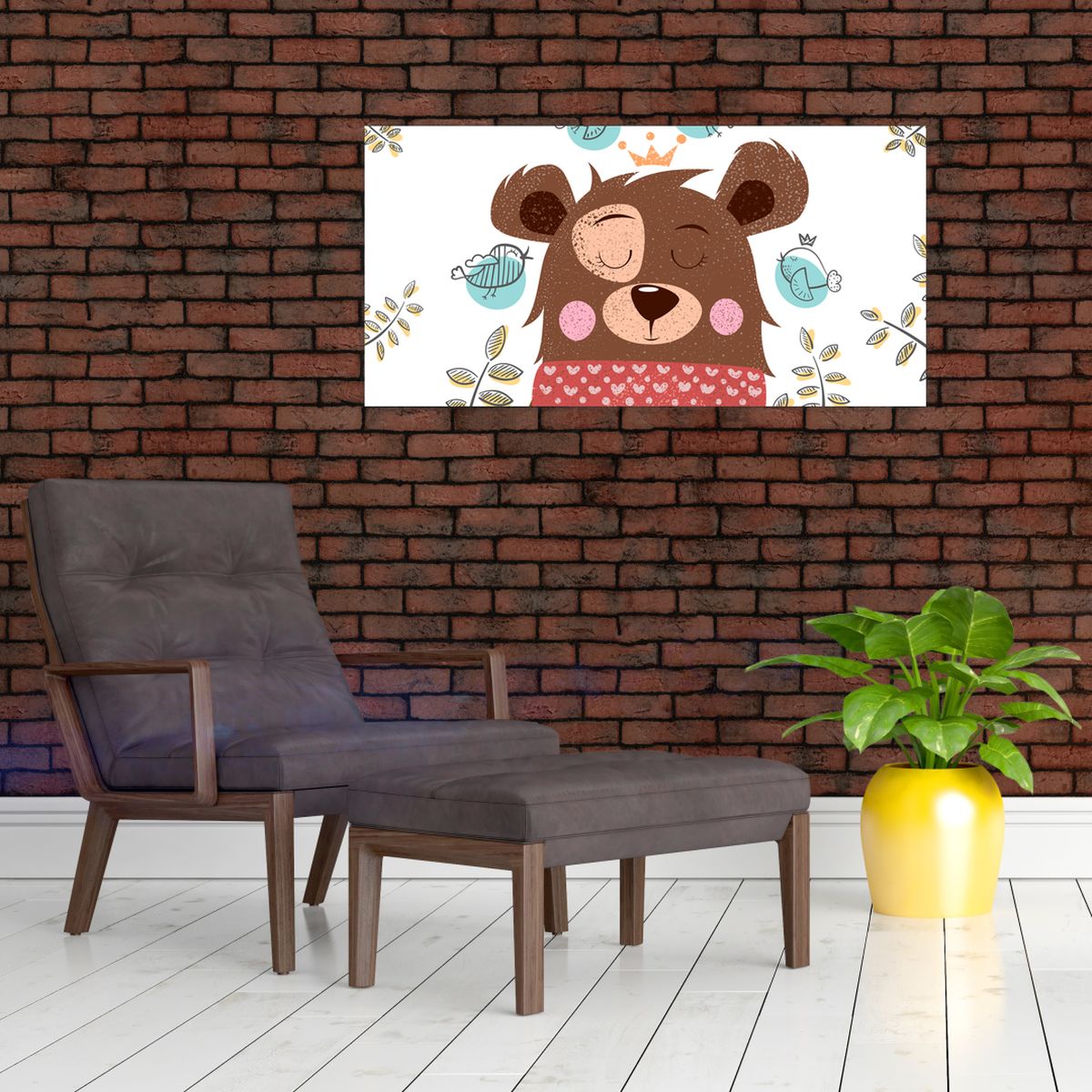 Staklena slika - Medvedek s pticami | Mivali.hr