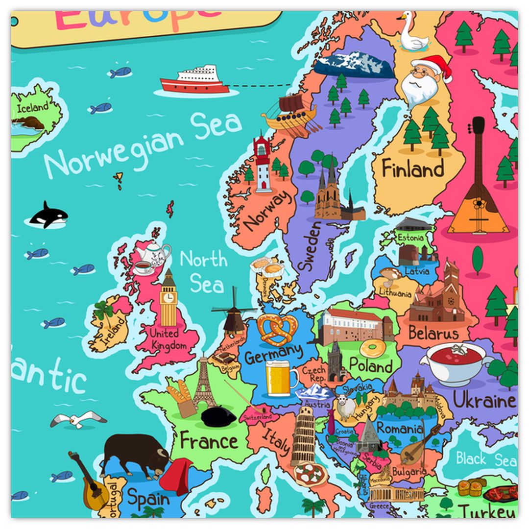 Sklenený obraz - Detská mapa Európy | Mivali.sk